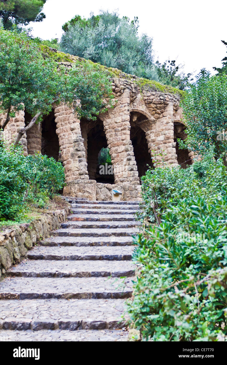 Park Guell garden complex in Barcelons, Spain, designed by Gaudi ...