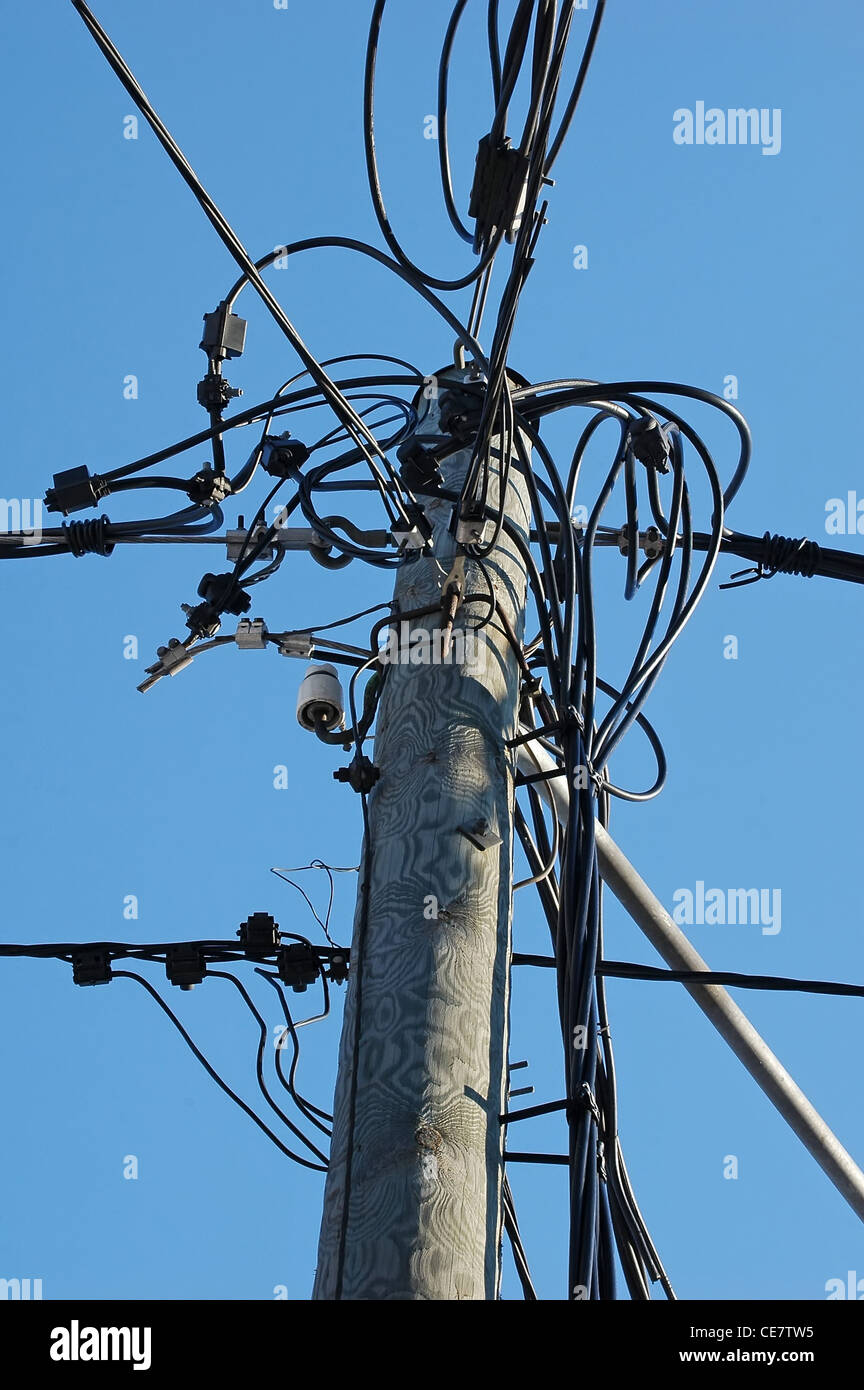 electrical cables isolated on blue sky Stock Photo - Alamy