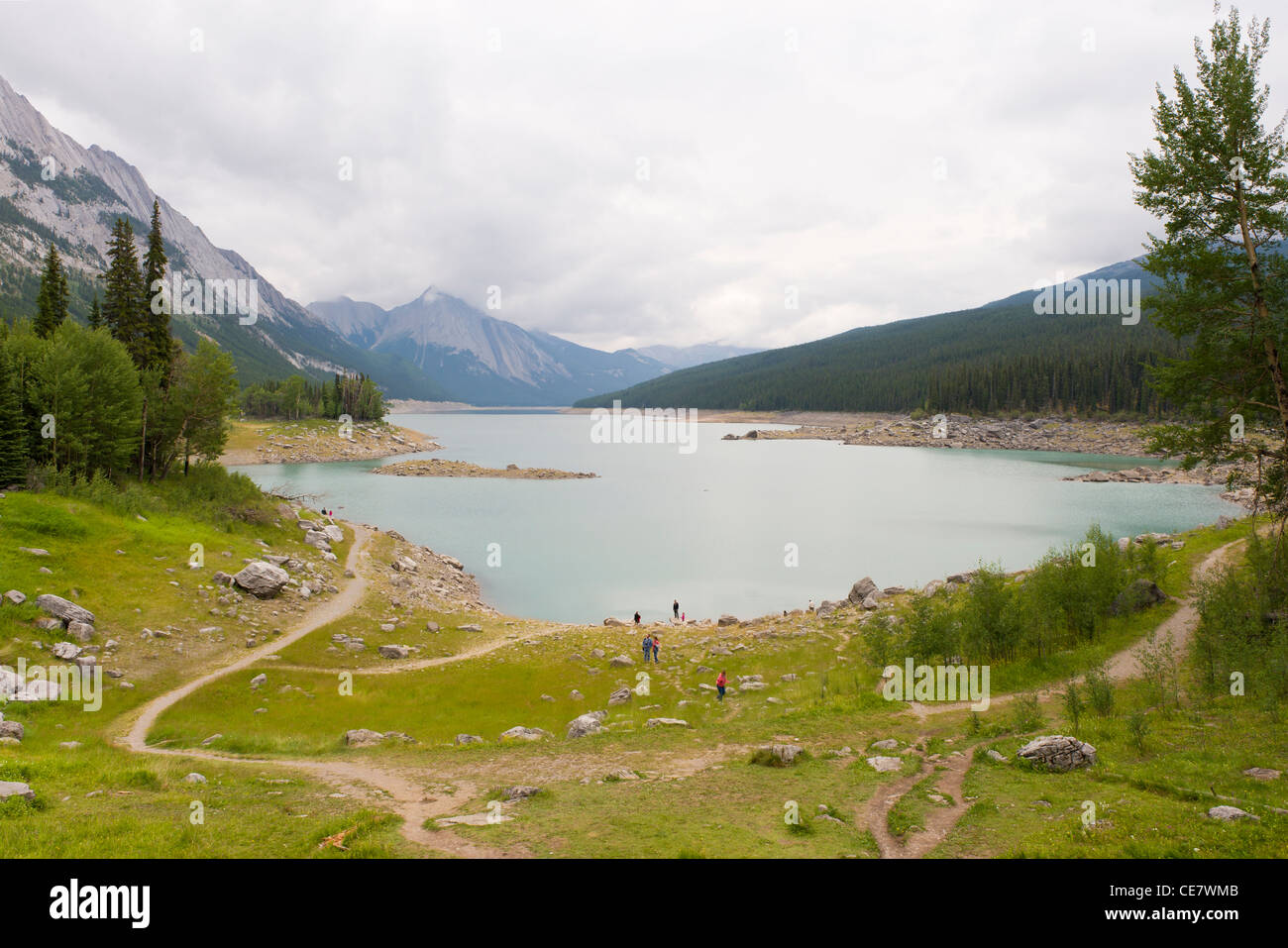 Medicine Lake, a shallow glacial lake in Maligne Valley, Jasper ...