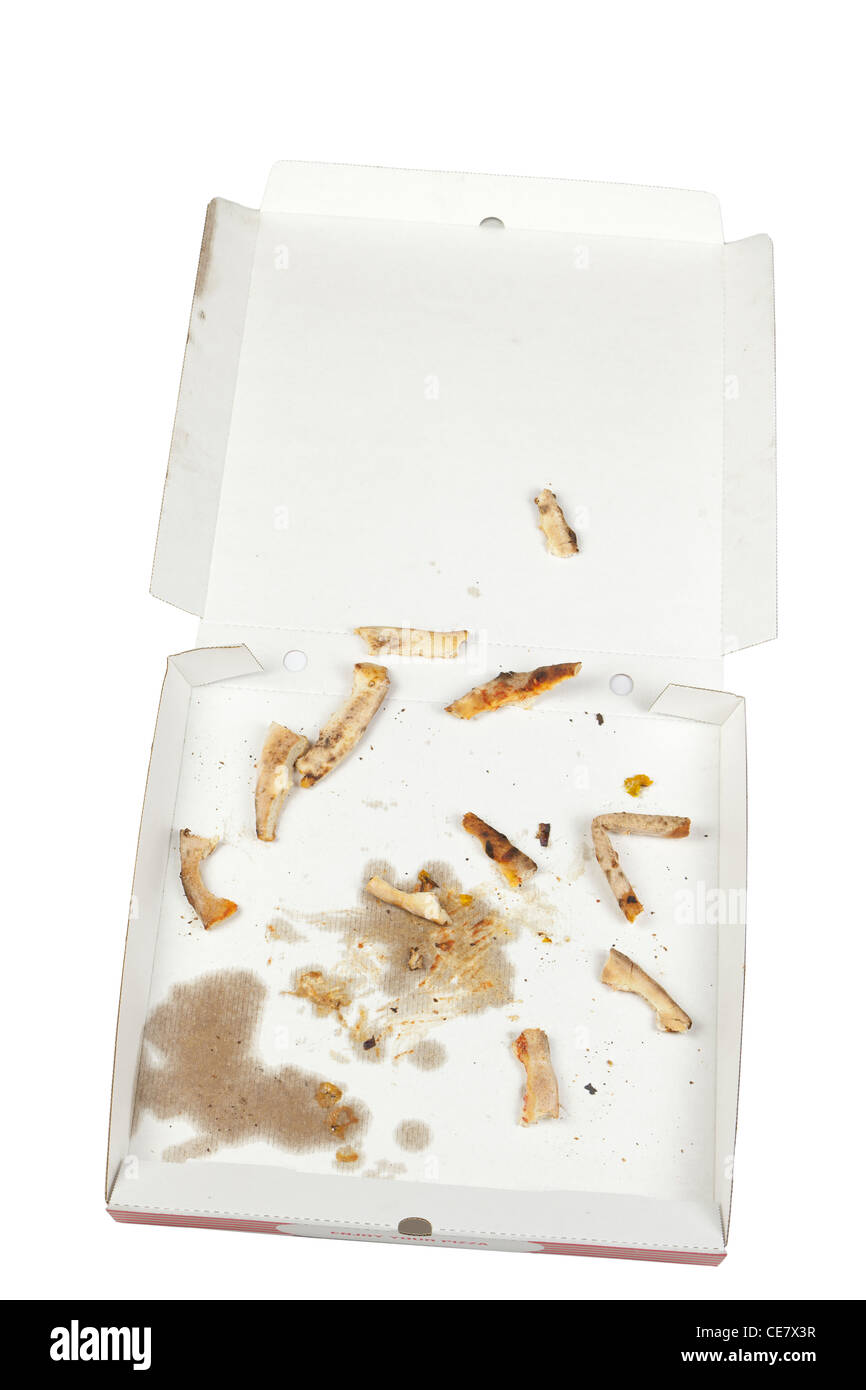Leftovers in a pizza box on a white background Stock Photo - Alamy