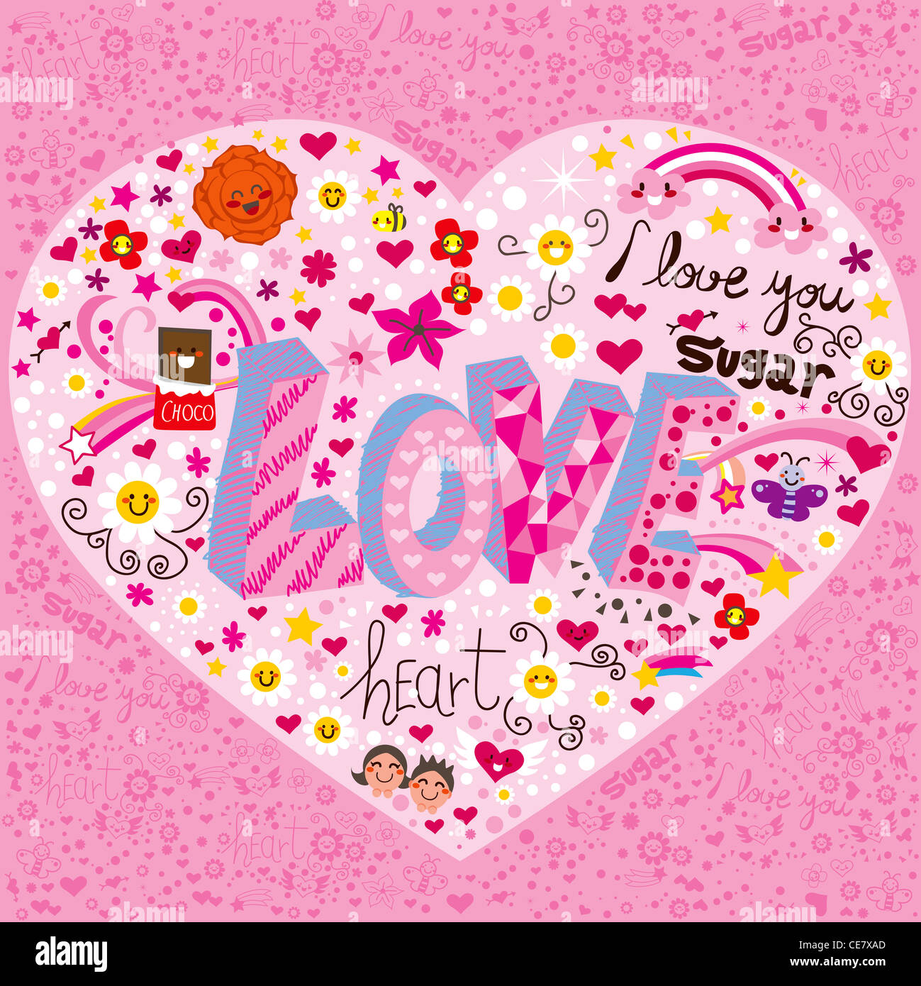 Love heart doodle draing made of many different design elements Stock ...