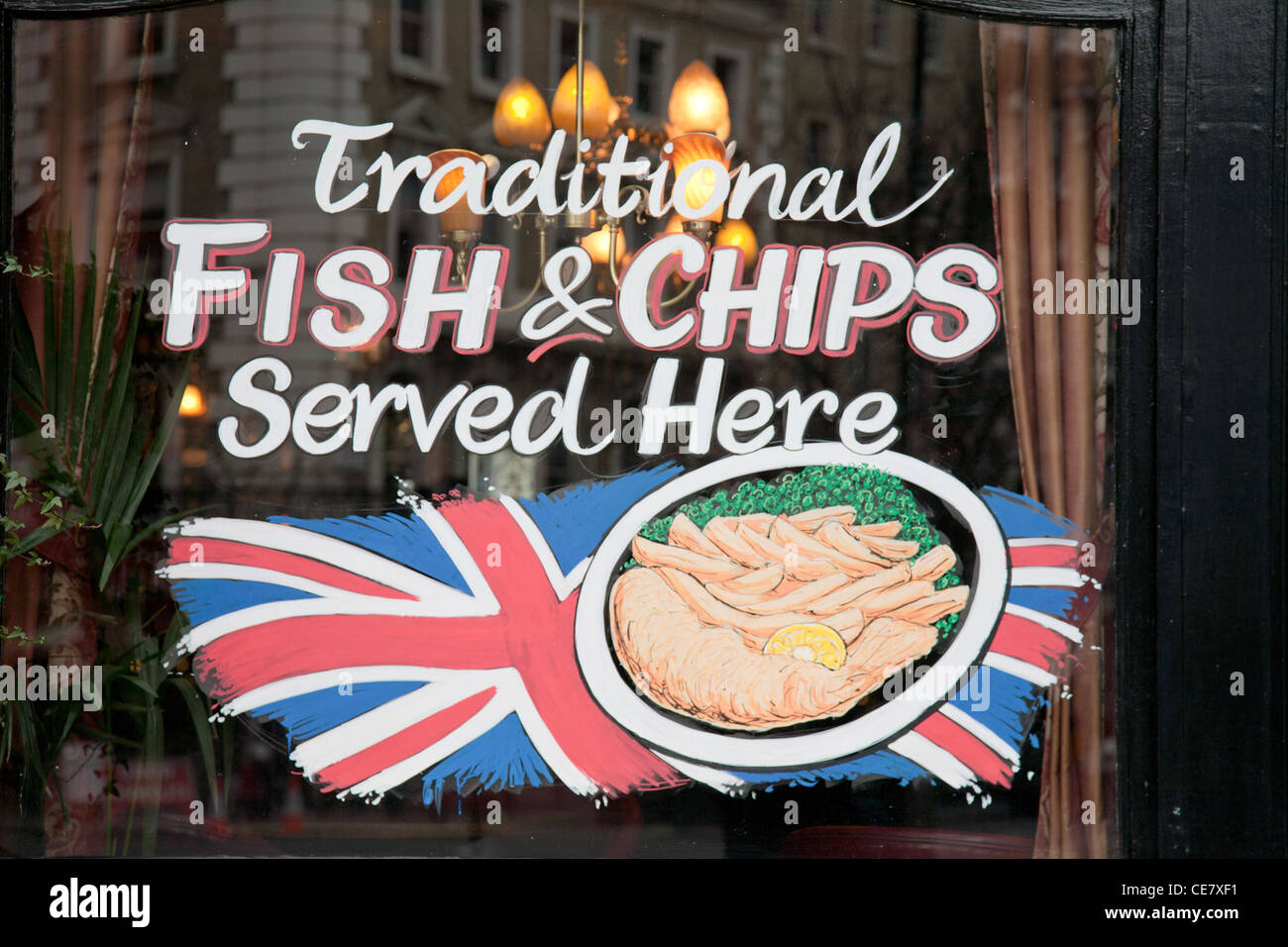 Fish and chips sign Stock Photo - Alamy
