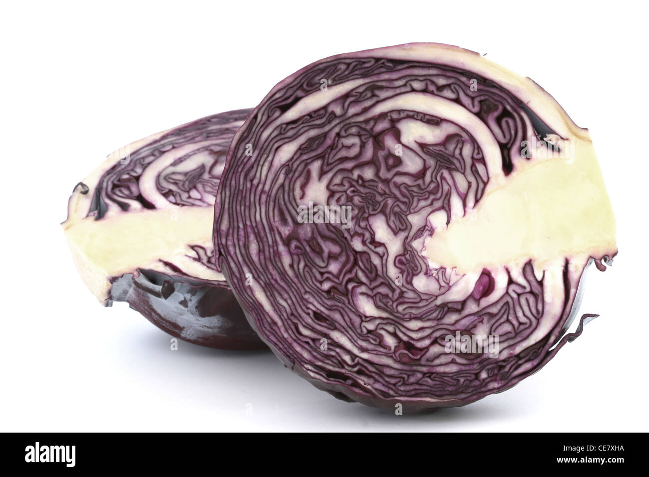 Inside raw red cabbage halves close up on white background Stock Photo ...