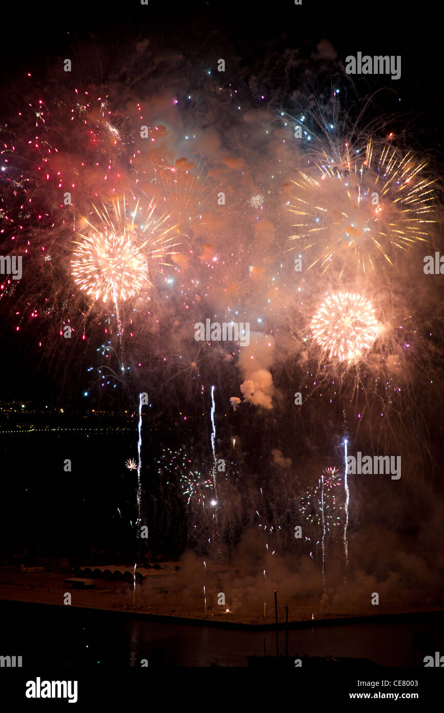 Fireworks Palma de Majorca Mallorca sea water night San Sebastian ...