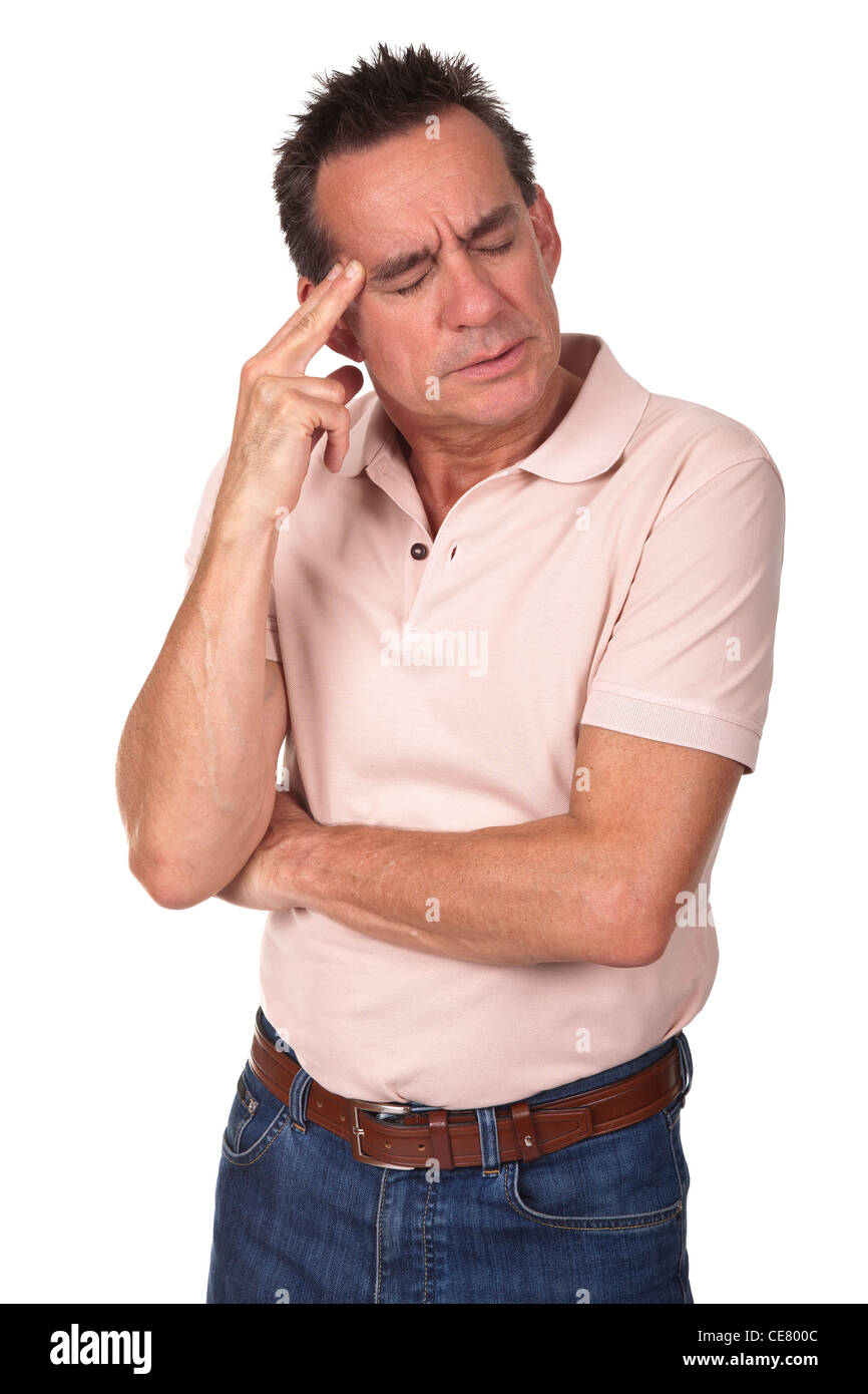 Stressed Worried Middle Age Man In Pain with Headache Stock Photo - Alamy
