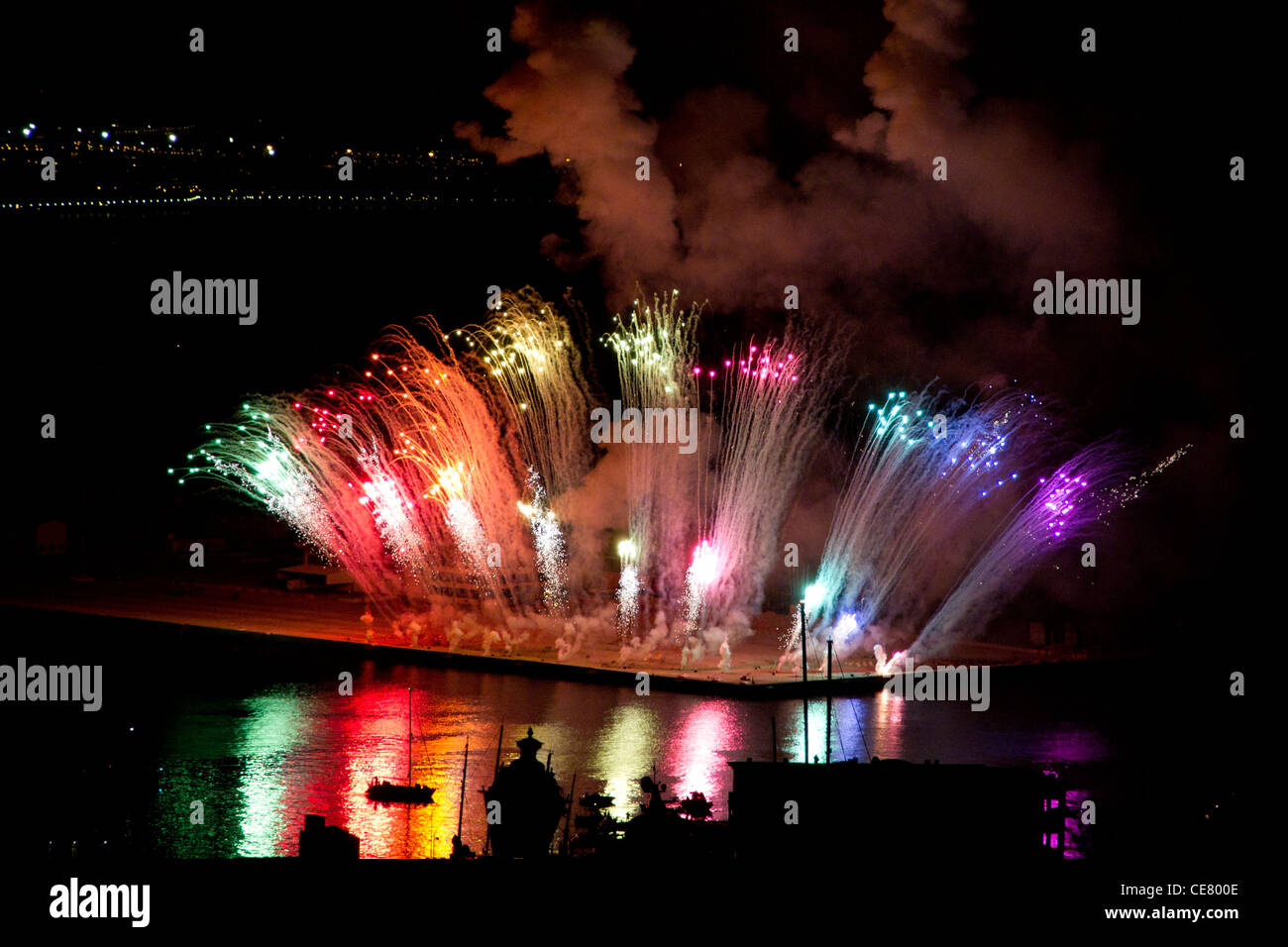 Fireworks Palma de Majorca Mallorca sea water night San Sebastian ...