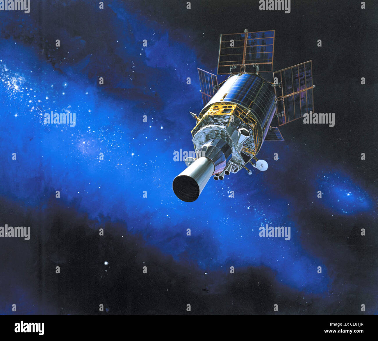 Artist rendering of a Defense Support Program satellite in orbit Stock ...