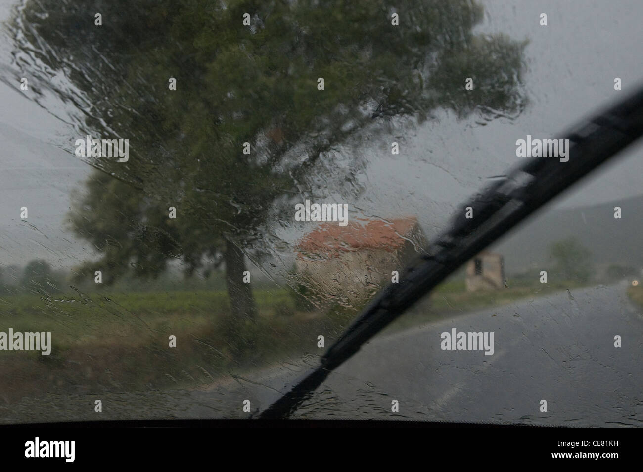 Driving in the rain,view through windscreen Stock Photo - Alamy