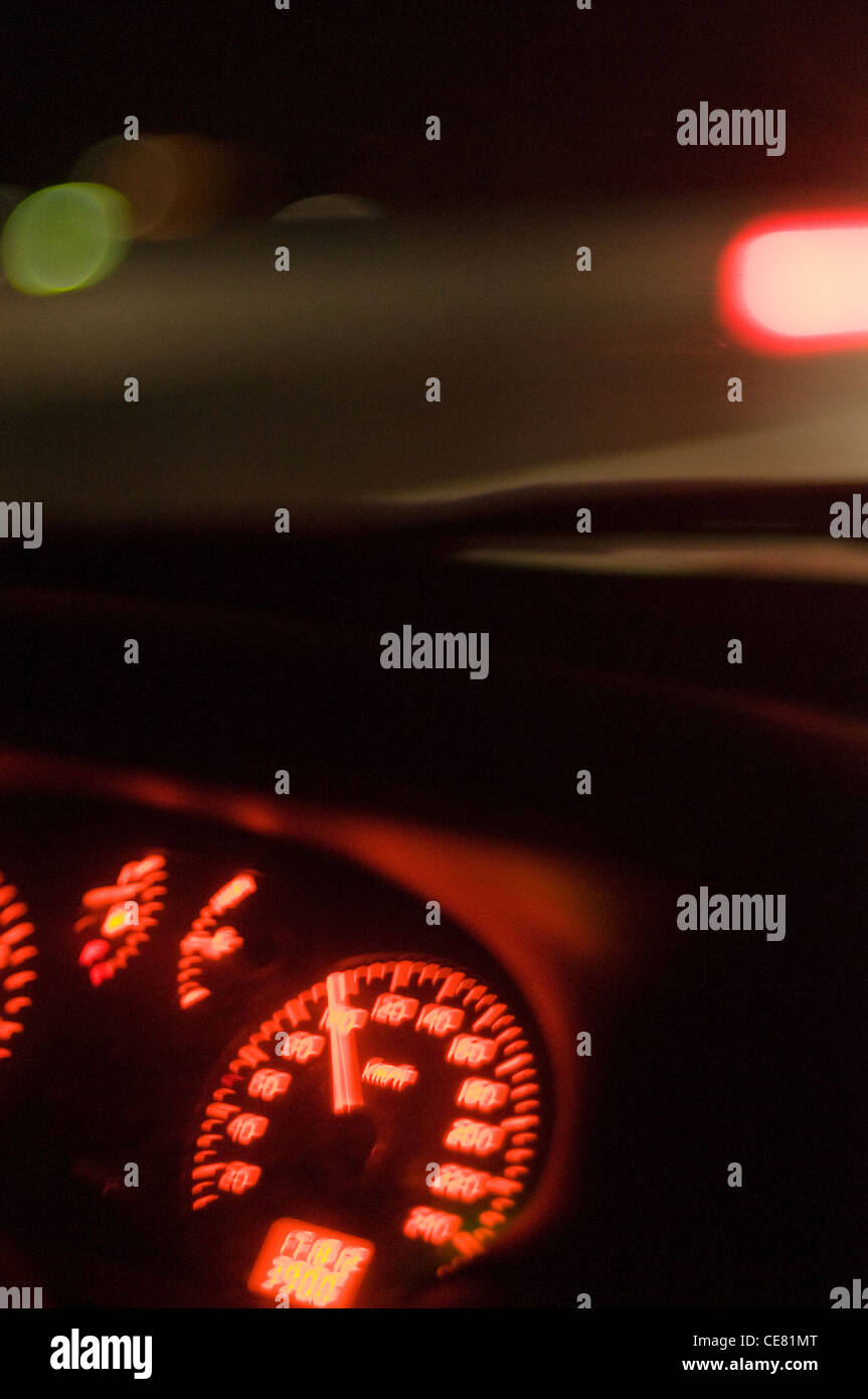 Car Dashboard,Windscreen and illuminated Speedometer while driving at ...