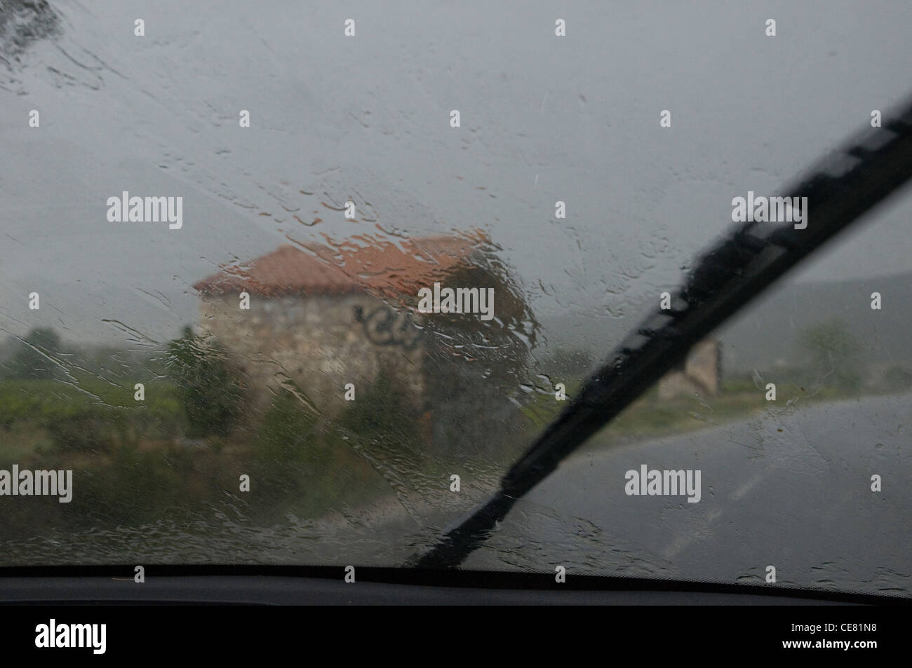 Driving in the rain,view through windscreen Stock Photo - Alamy