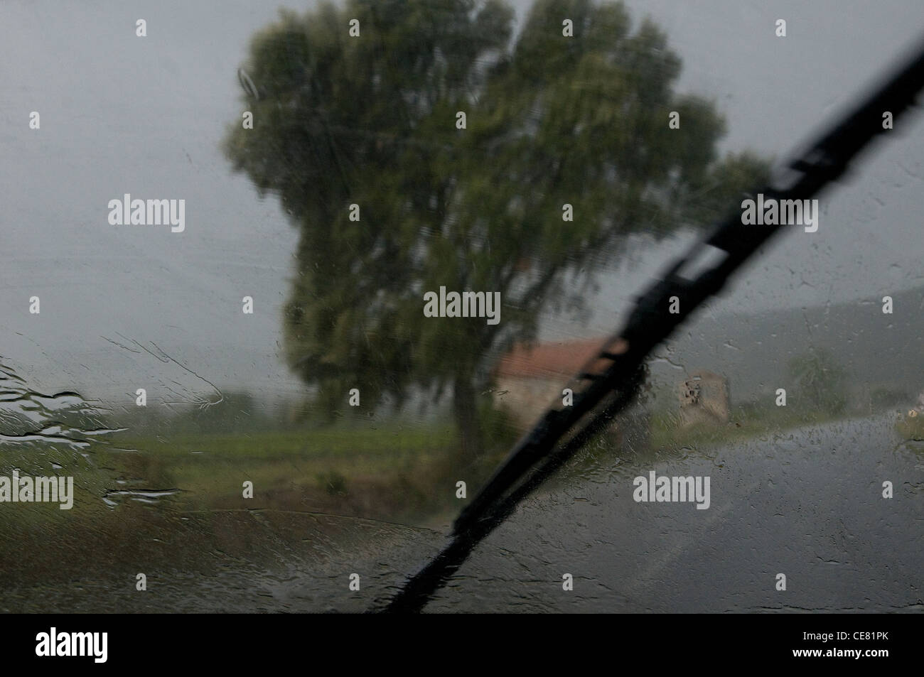 Driving in the rain,view through windscreen Stock Photo - Alamy