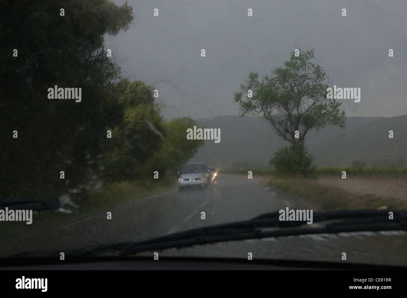 Driving in the rain,view through windscreen Stock Photo - Alamy
