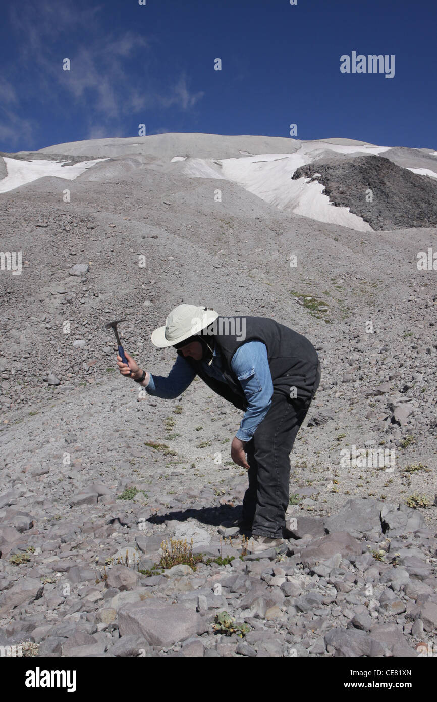 geologist study ash lava outside of crater Mount St Helens Volcano ...