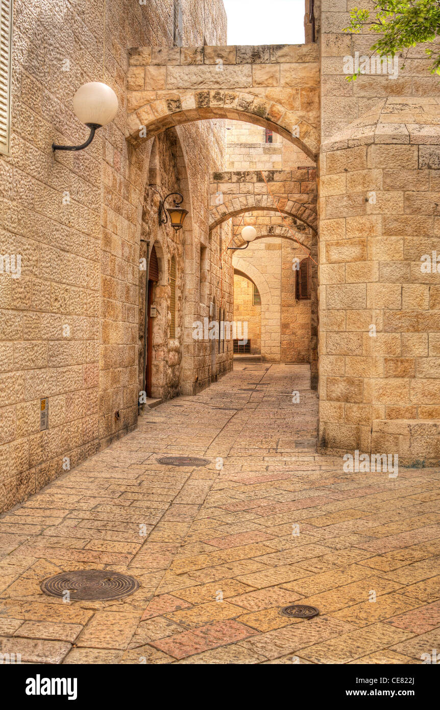 Vertical oriented image of old street in historic part of Jerusalem ...