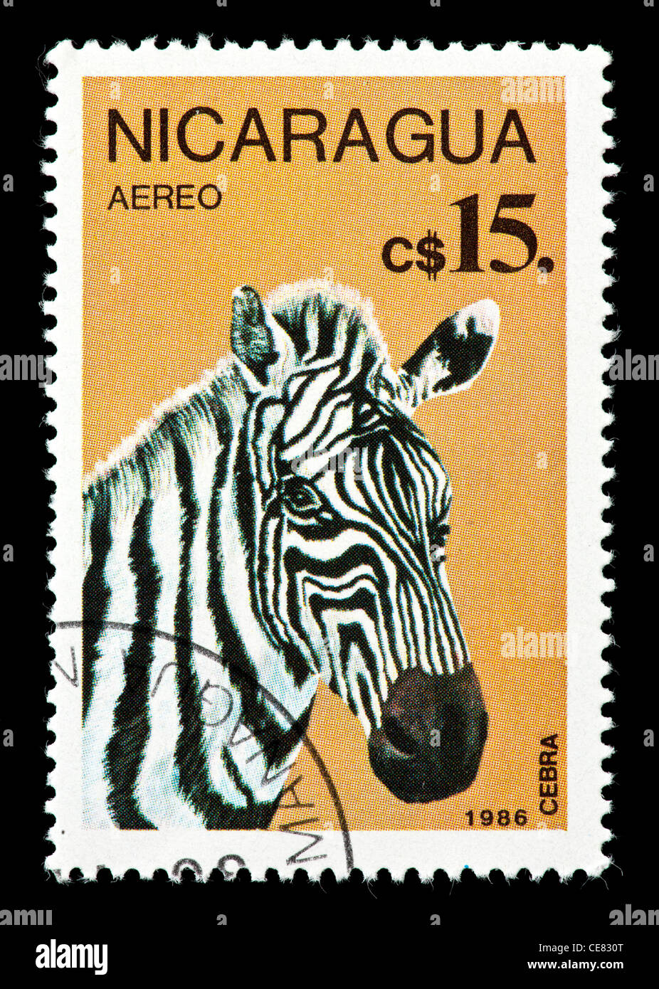 Postage stamp from Nicaragua depicting a zebra Stock Photo - Alamy