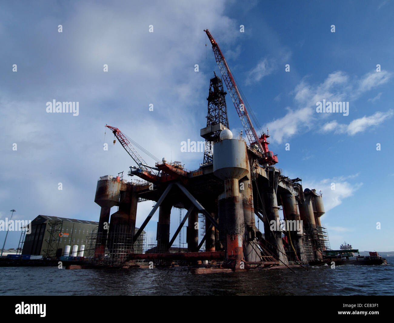 A semi-submersible Oil Rig at Anchor in the Cromarty Firth Scotland ...
