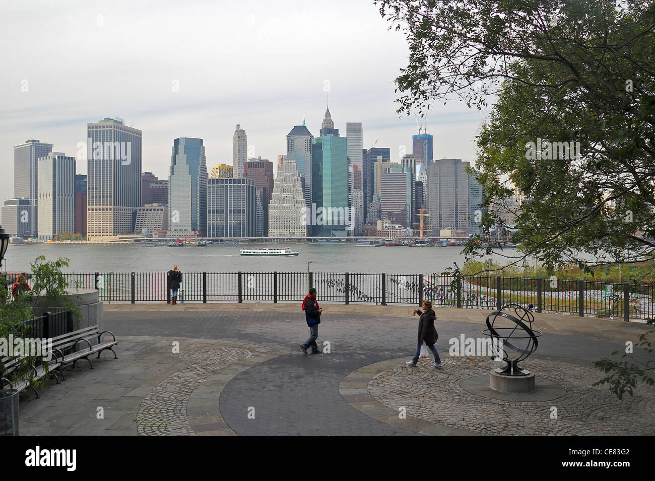 People enjoying the Brooklyn Heights Promenade, overlooking the East ...