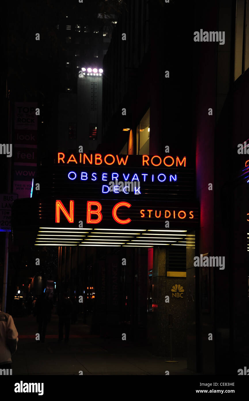 Night portrait neon adverts NBC Studios, Rainbow Room, Observation Deck ...