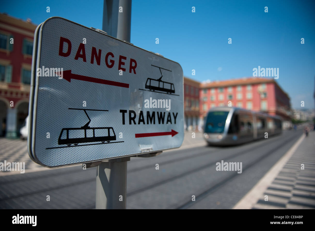 Danger Tramway warning sign Stock Photo - Alamy