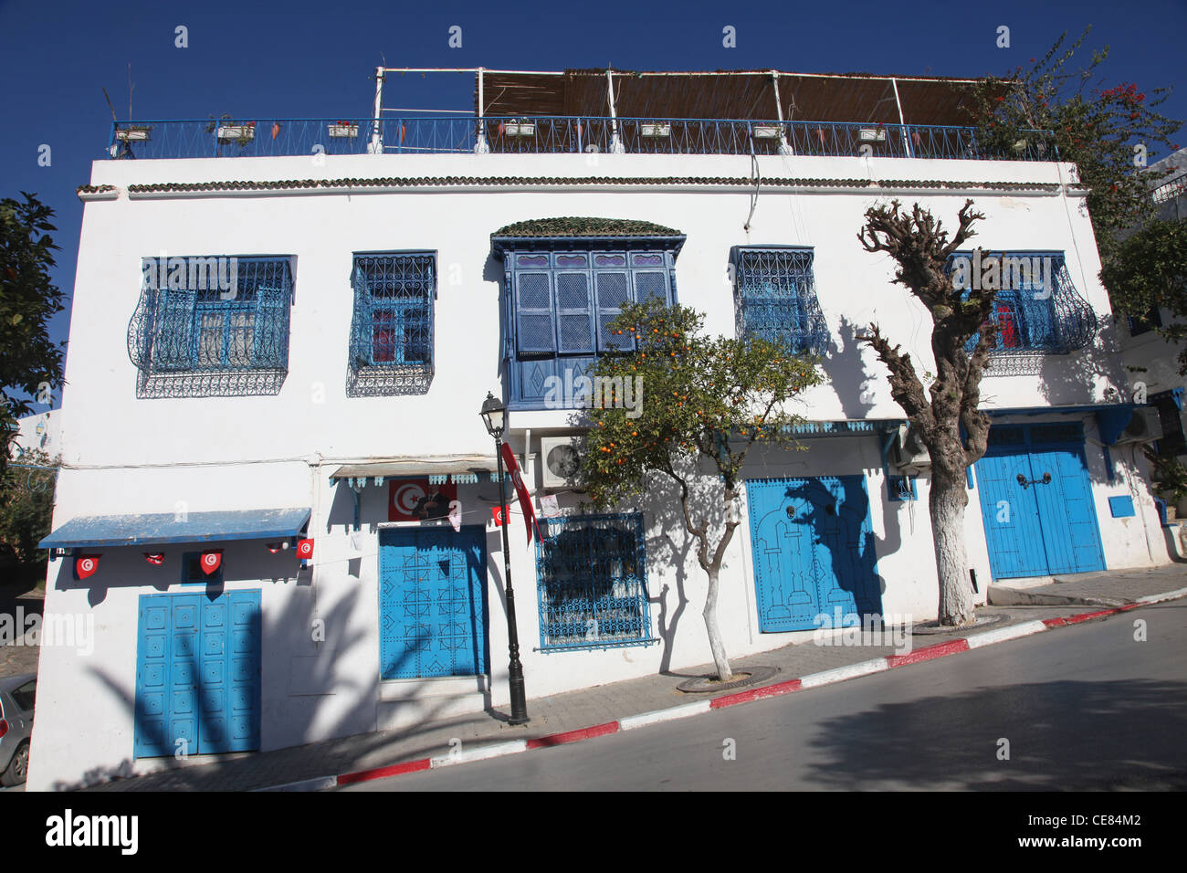 Sidi Bou Said - typical building with white walls, blue doors and ...