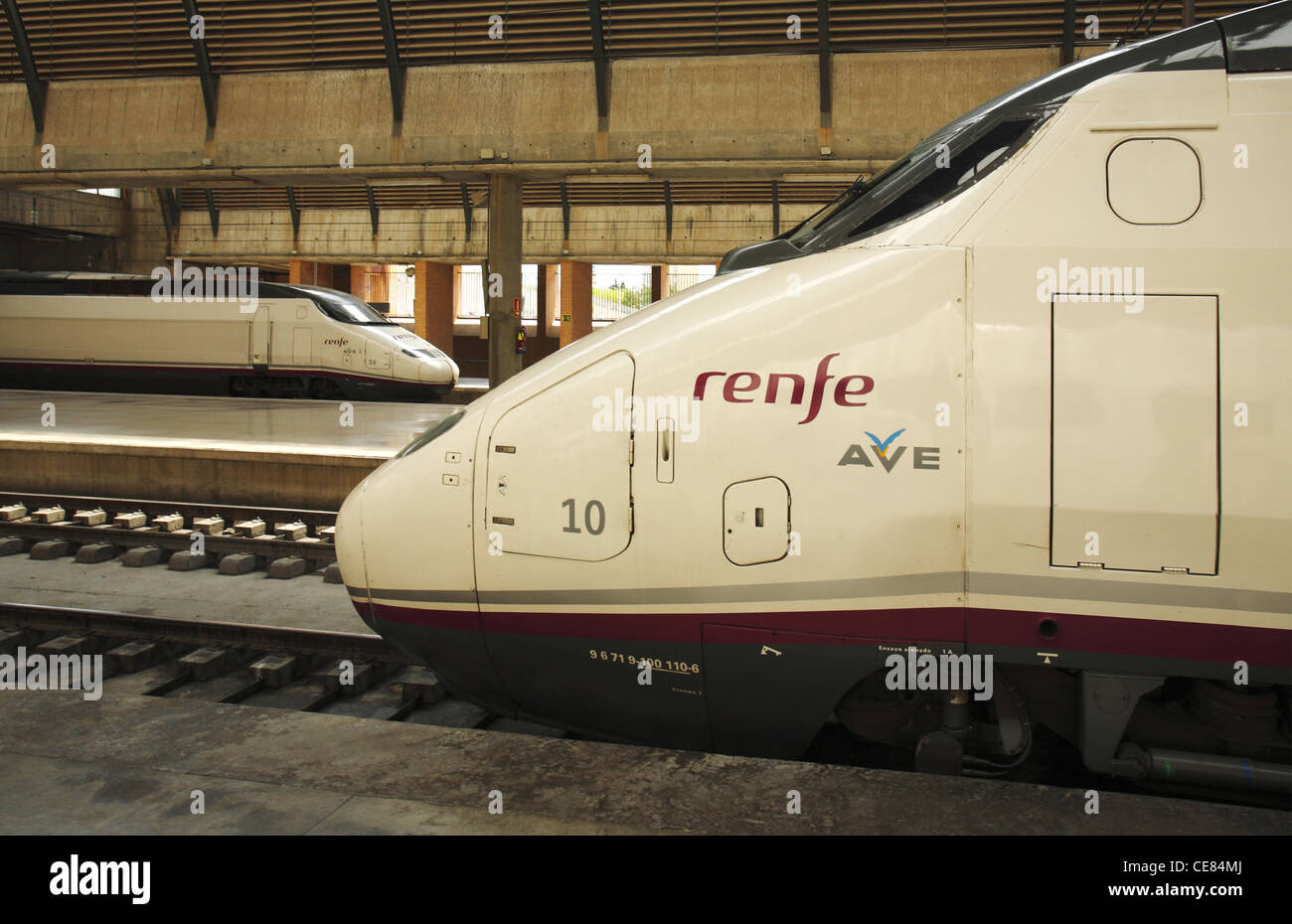 Renfe AVE train at Sevilla Santa Justa train station, Sevilla, Spain ...