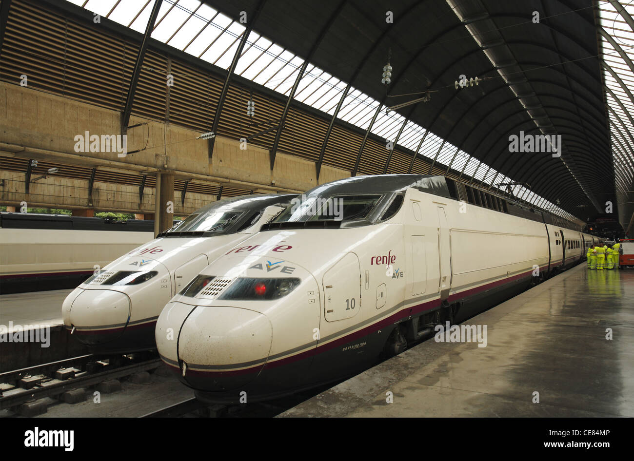 Renfe AVE trains at Sevilla Santa Justa train station, Sevilla, Spain ...