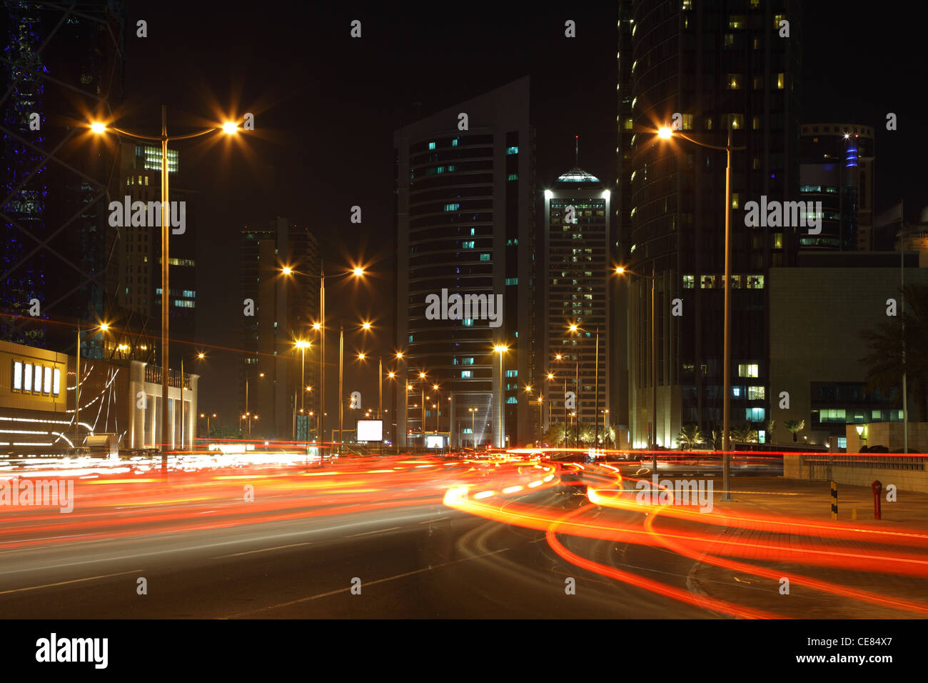 Traffic at night in Doha downtown, Qatar Stock Photo - Alamy