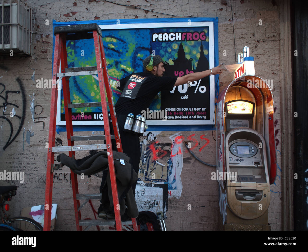 Sign painter working on advertisement, Brooklyn, New York Stock Photo ...