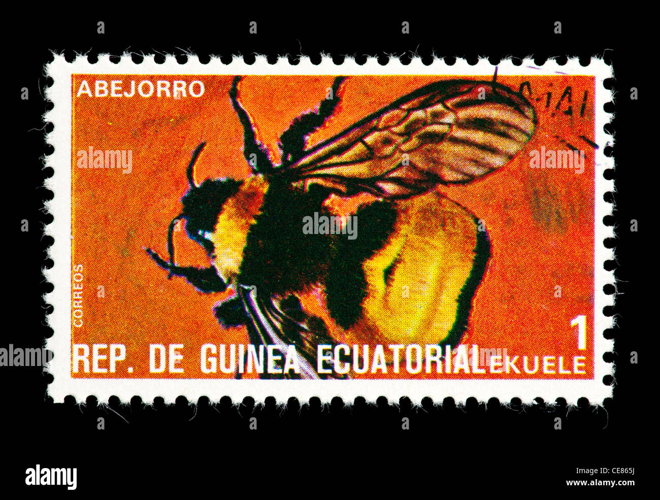 Postage stamp from Equatorial Guinea depicting a bee Stock Photo - Alamy