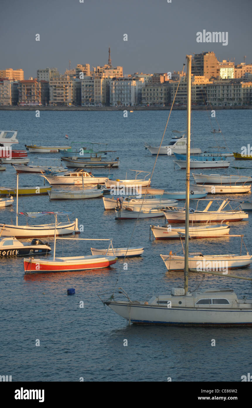 The Mediterranean seascape and skyline of Alexandria with the inner ...