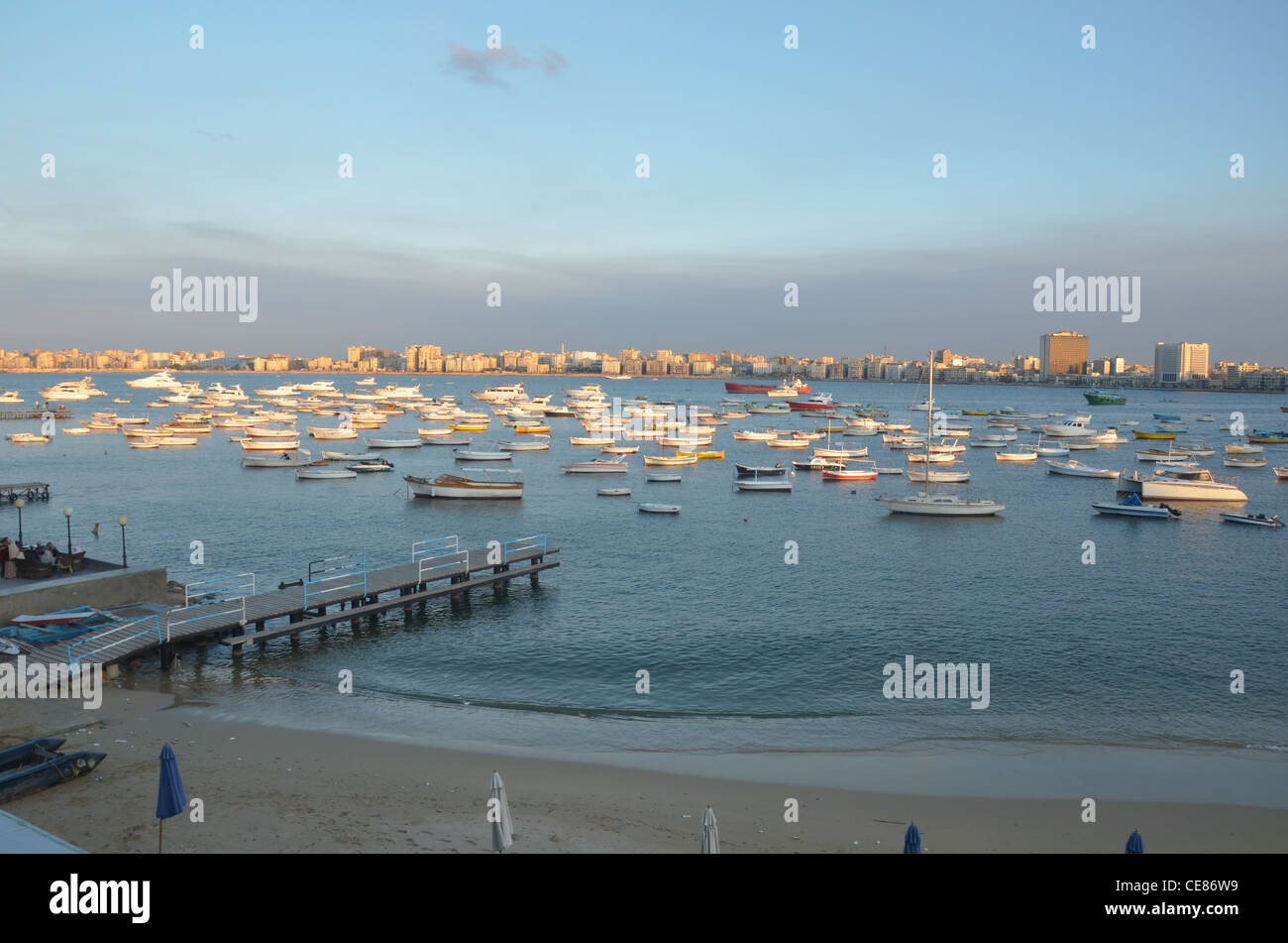 The Mediterranean seascape and skyline of Alexandria with the inner ...