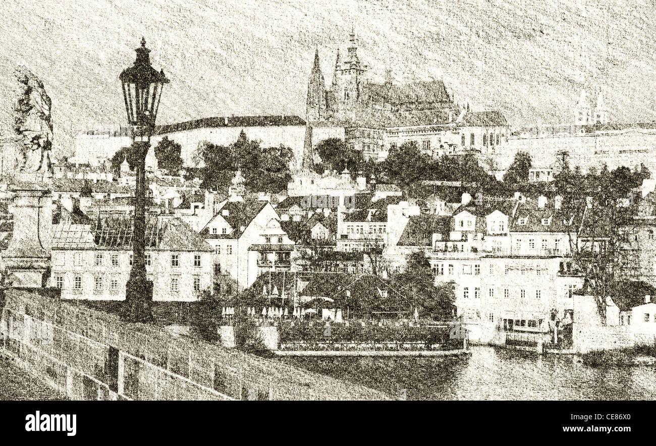 Sketch of Prague Castle, Czech Republic - View From Charles Bridge ...