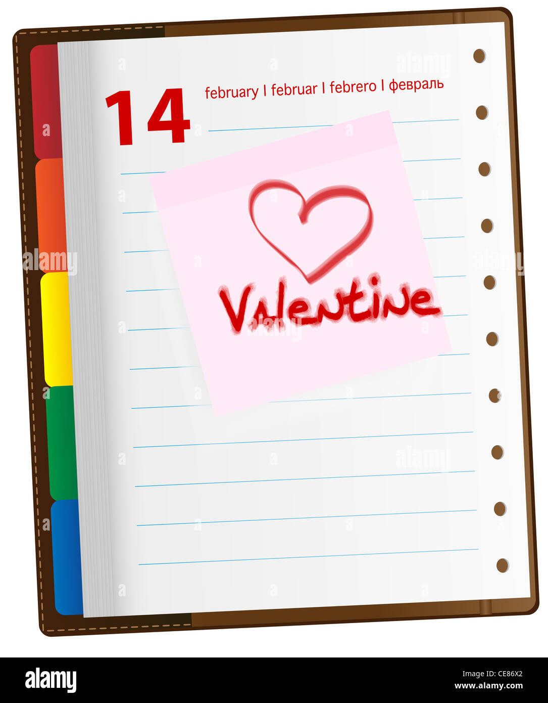 Valentine and Heart Symbol on Note Sticker in Diary - February 14th ...