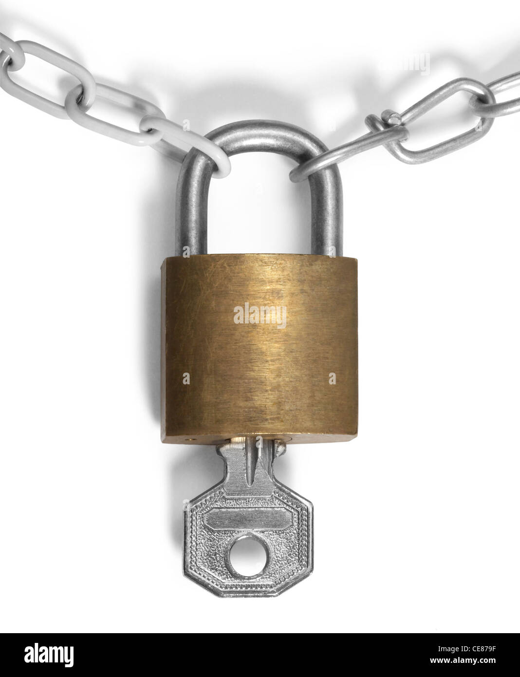 studio photography of a padlock and chains isolated on white with ...