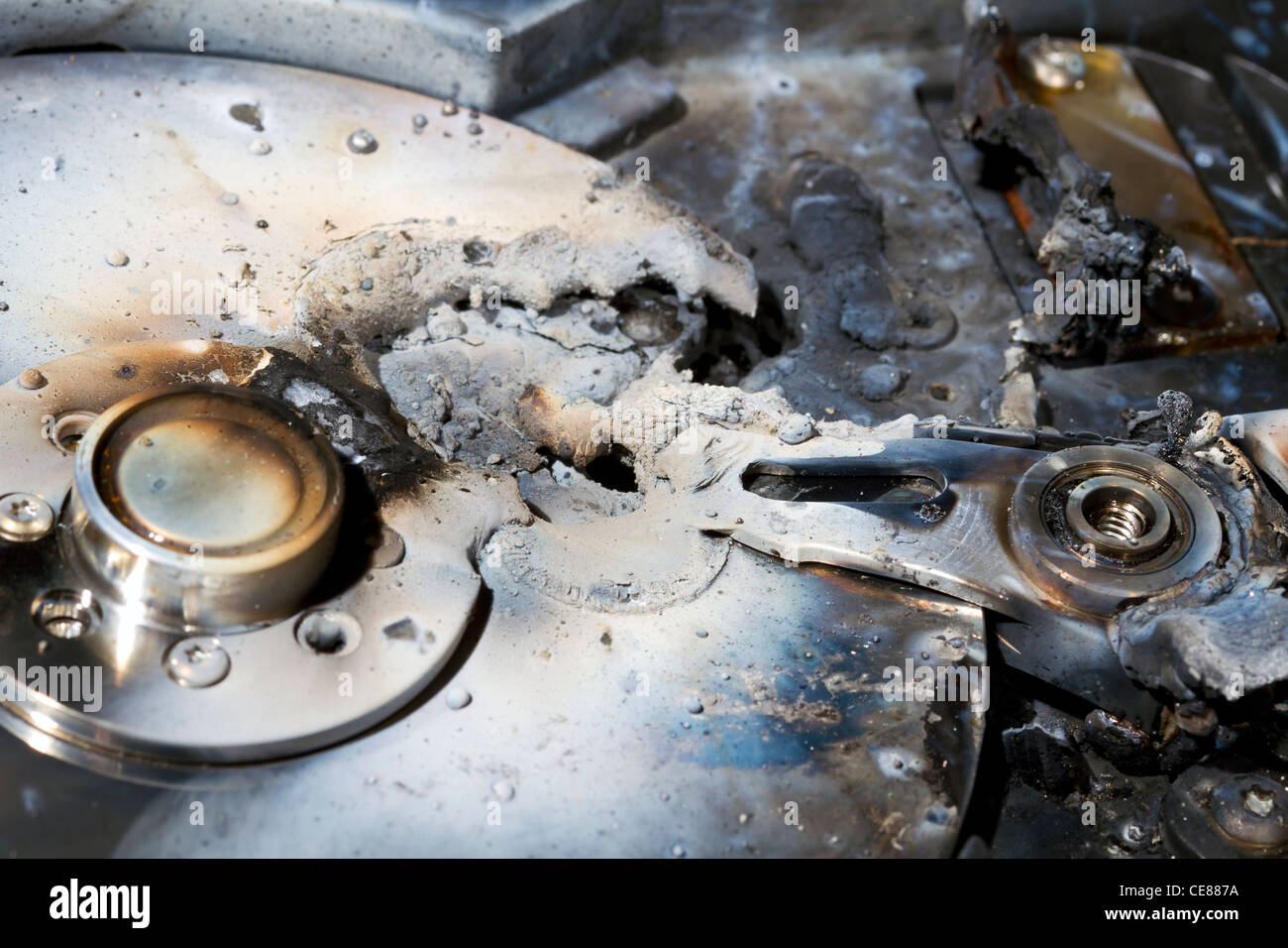 detail shot of a massive destroyed hard disk drive Stock Photo - Alamy