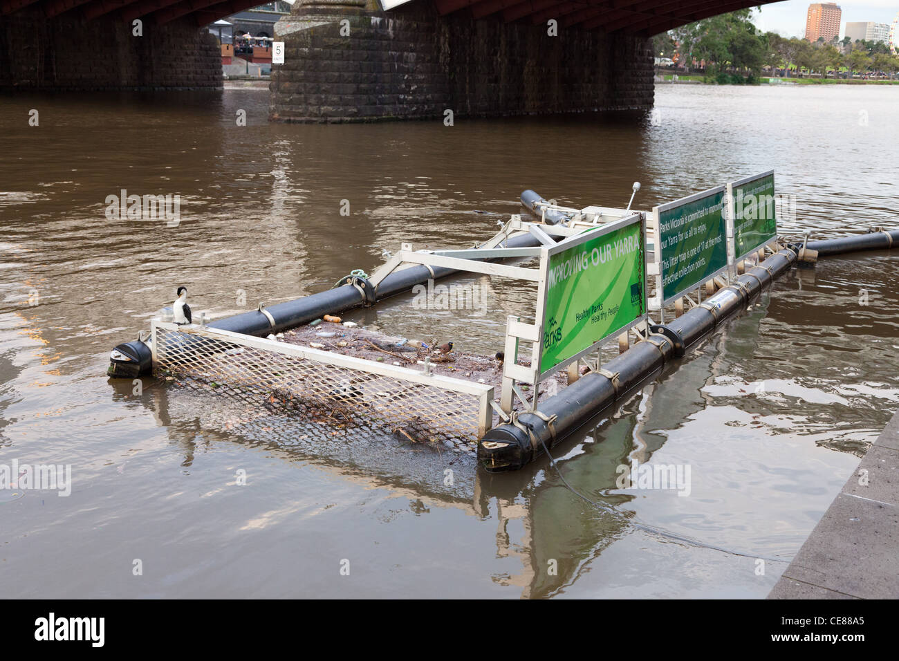 Floating trash collector on the Yarra River in the centre of Melbourne ...