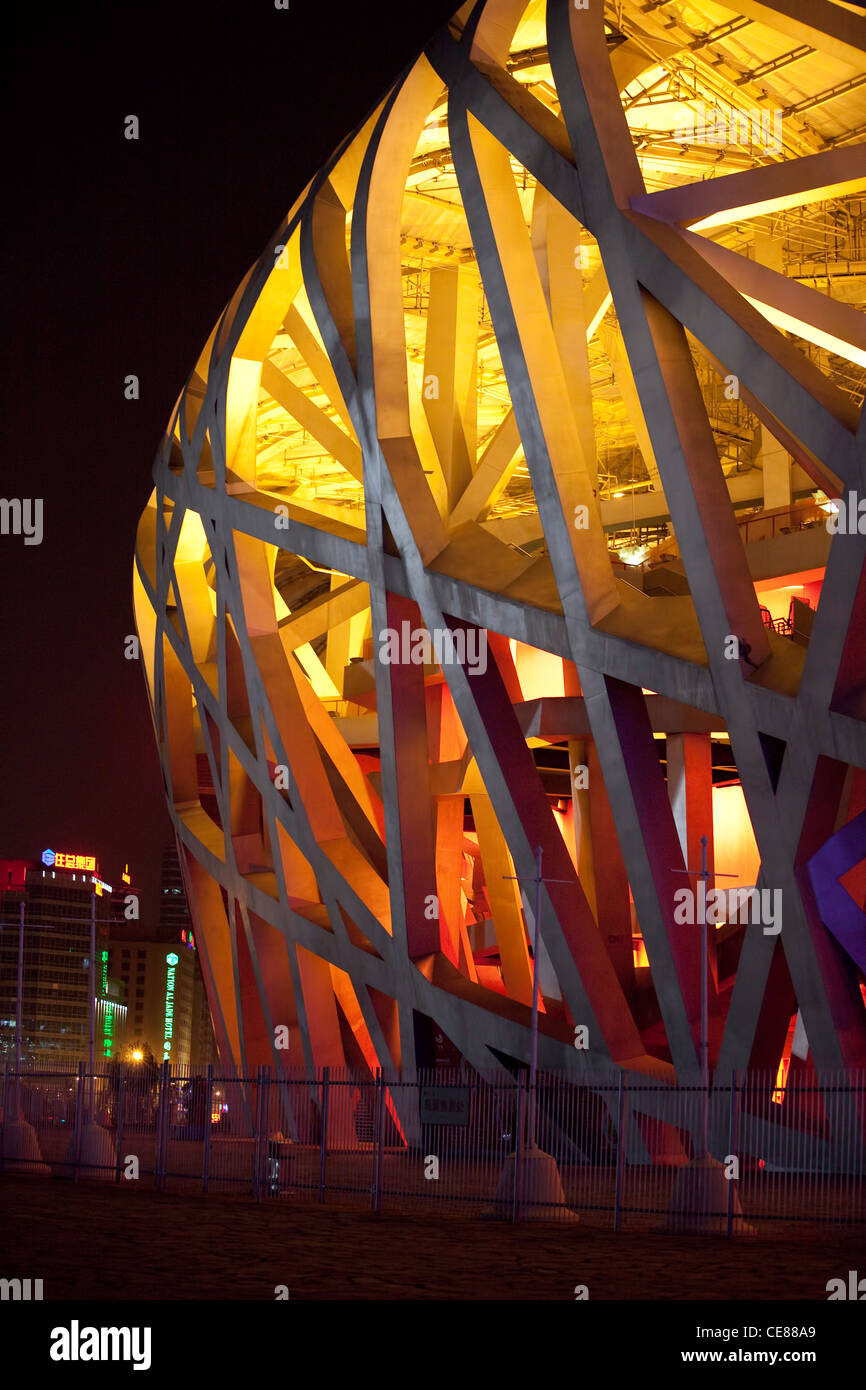 Beijing Birds Nest Stadium At Night Stock Photo - Alamy