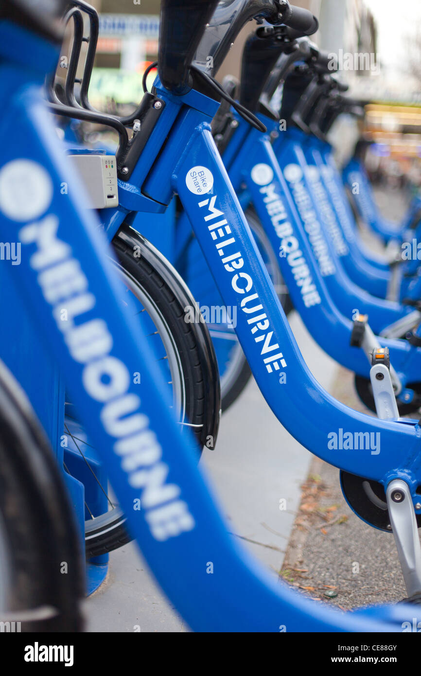 Blue hire bikes in Melbourne Australia Stock Photo - Alamy