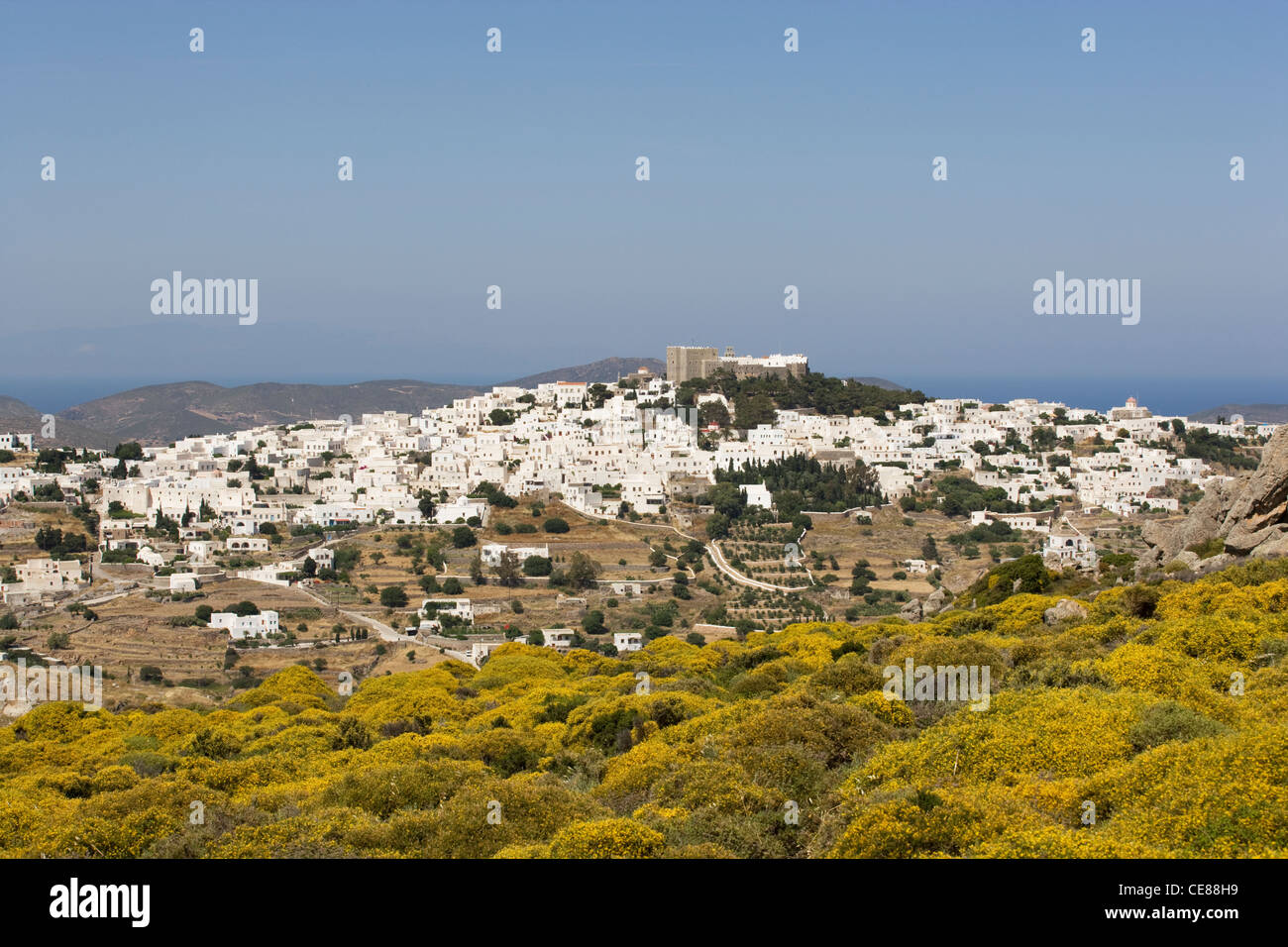Patmos: view of Chora & Monastery of St John Stock Photo - Alamy