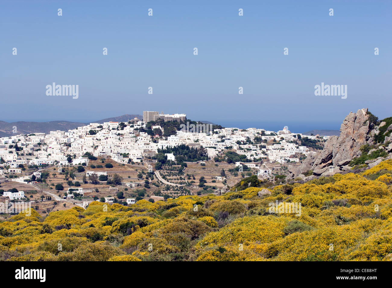 Patmos: view of Chora & Monastery of St John Stock Photo - Alamy