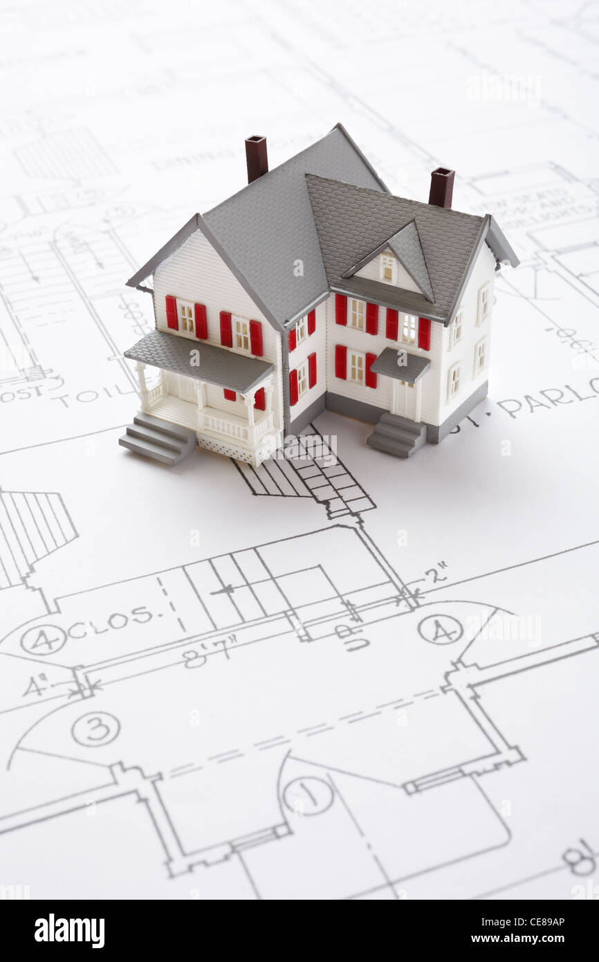 small copy of house with architect's plan Stock Photo - Alamy