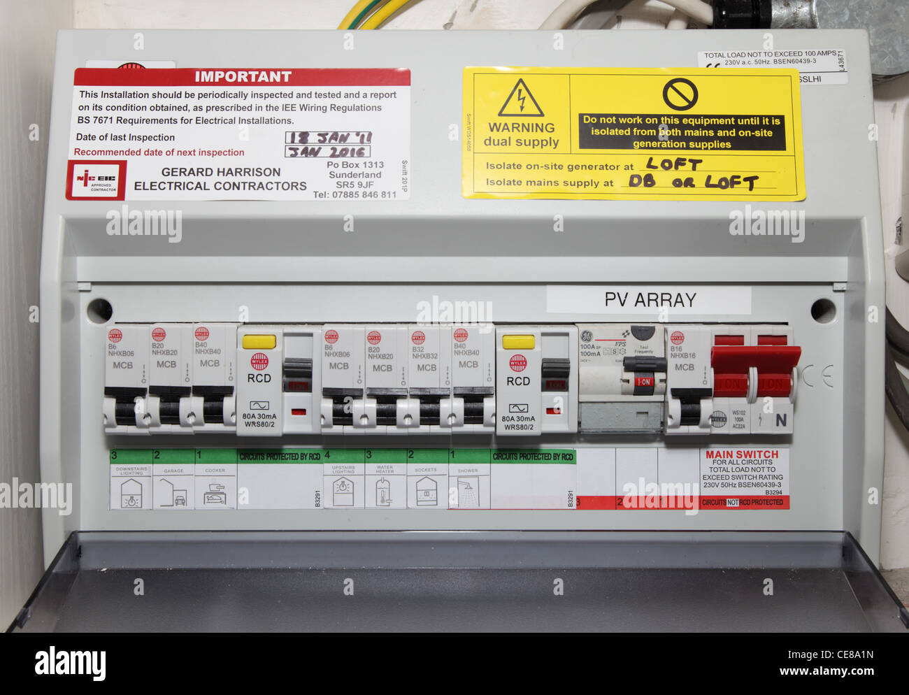 A domestic electrical consumer unit including an input from a Photo ...