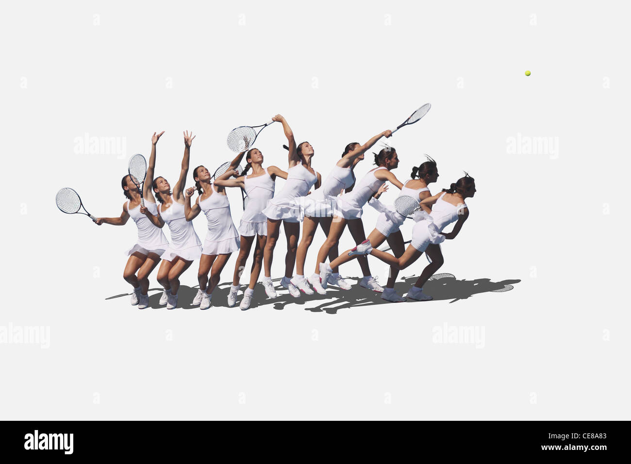 Multiple Exposures of a Young Female Tennis Player Serving Stock Photo ...