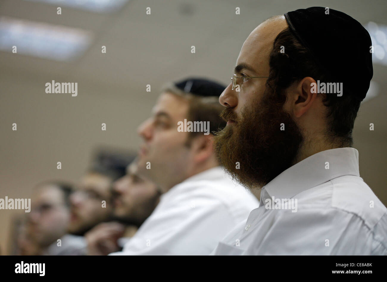 Orthodox Jewish men attending a lecture in Israel Stock Photo - Alamy