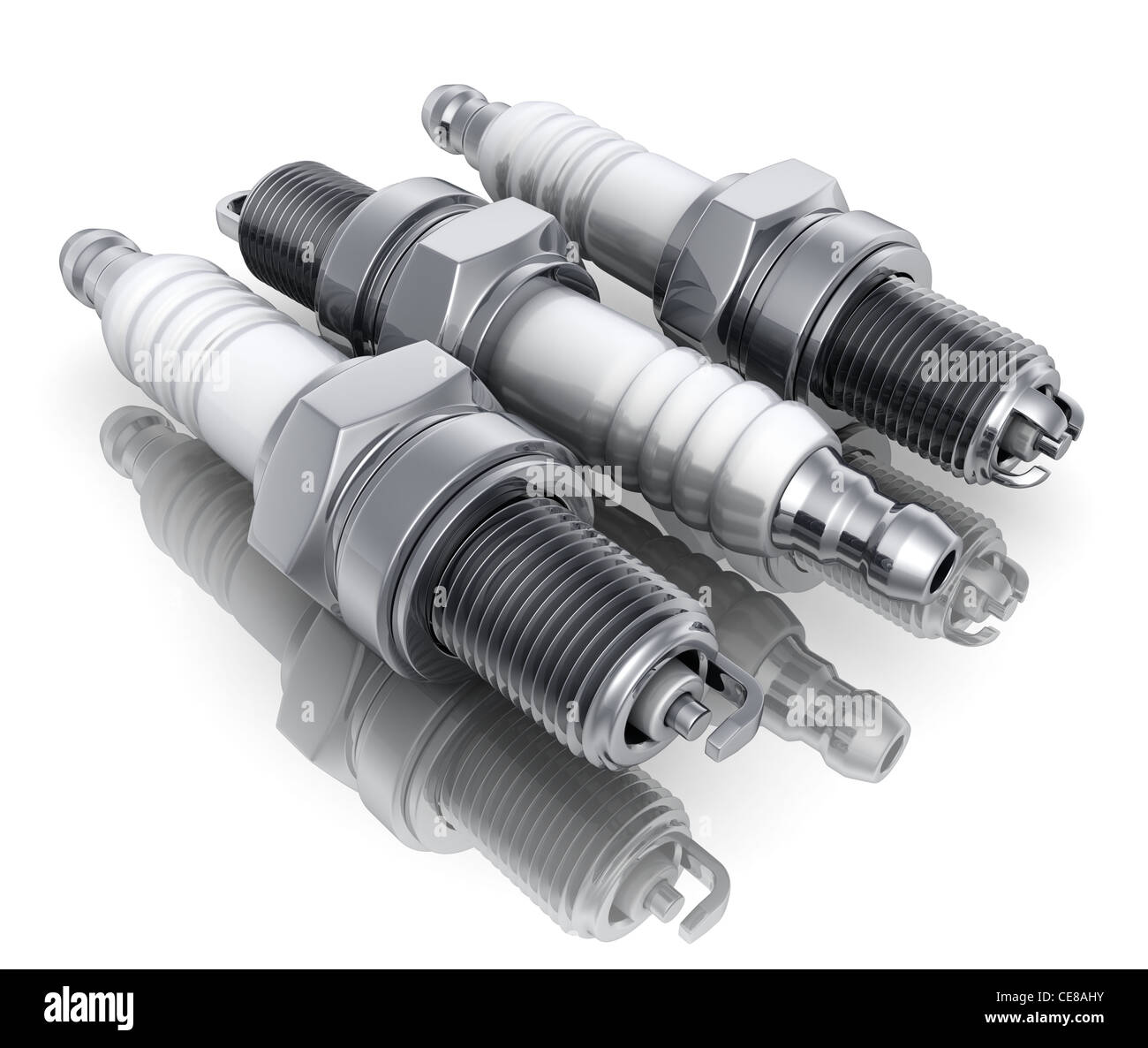 Three sparking plug (done in 3d, white background Stock Photo - Alamy