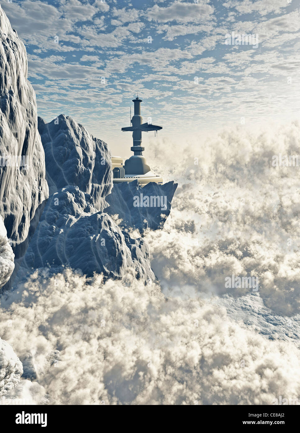 Futuristic Mountain Outpost Stock Photo - Alamy