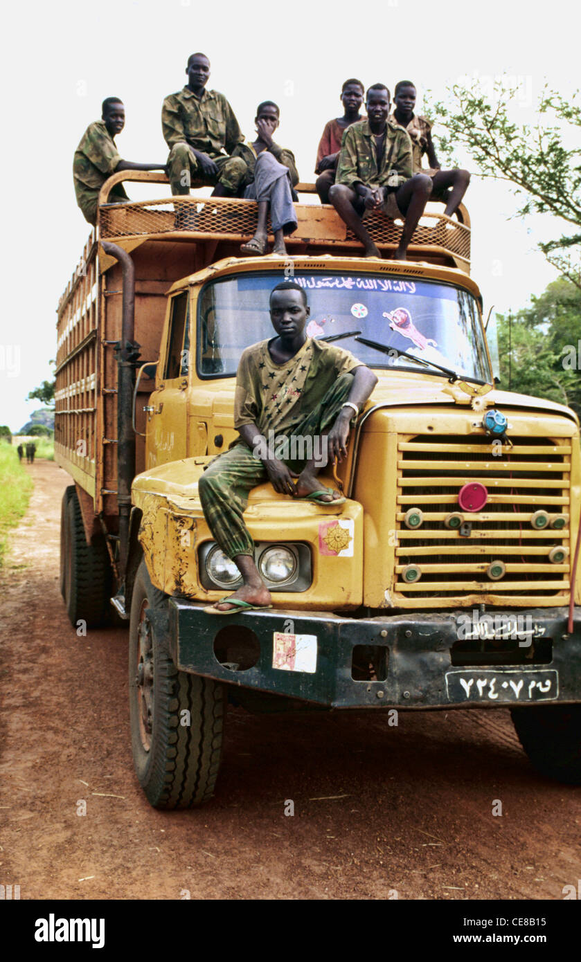 SPLA soldiers sitting on a lorry which they captured from Northern ...