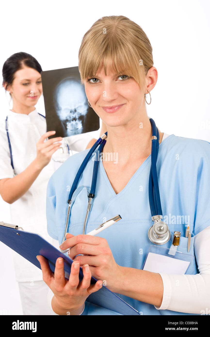 Medical team doctor young nurse female smiling look head x-ray Stock ...