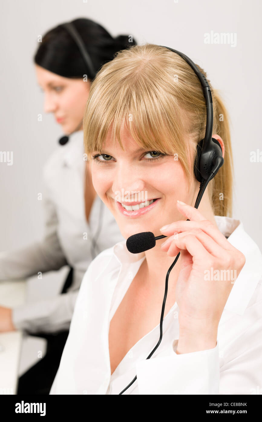 Customer service team woman call center smiling operator phone headset ...