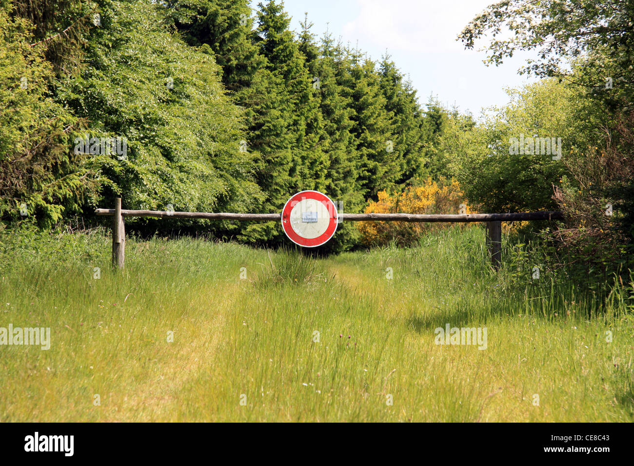 Forbidden entrance to the forest in the ardennes in Belgium Stock Photo ...
